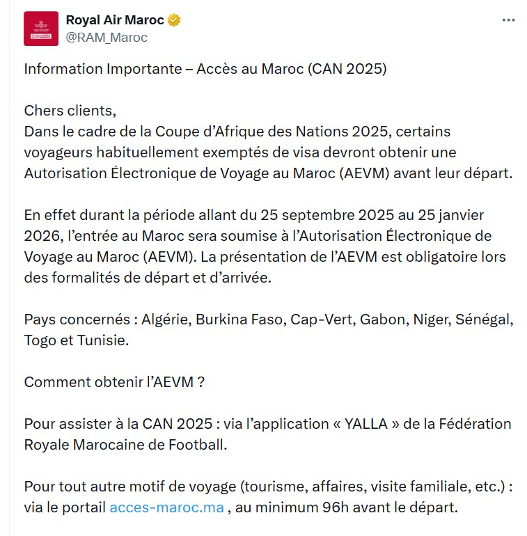AFCON 2025: Morocco Requires Electronic Visa for Certain African ...